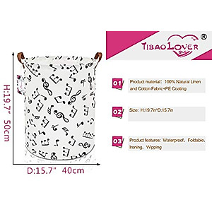 TIBAOLOVER 19.7" Large Sized Waterproof Foldable Canvas Laundry Hamper Bucket with Handles for Storage Bin,Kids Room,Home Organizer,Nursery Storage,Baby Hamper (Musical Note)