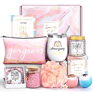 Gifts for Women,Birthday Gifts for Women Friendship,Spa Gifts Basket with Wine Tumbler,Gift Set for Women,Self Care Gift Idea for Mom,Her,Female Friend,Sister,Wife,Unique Gifts for Women