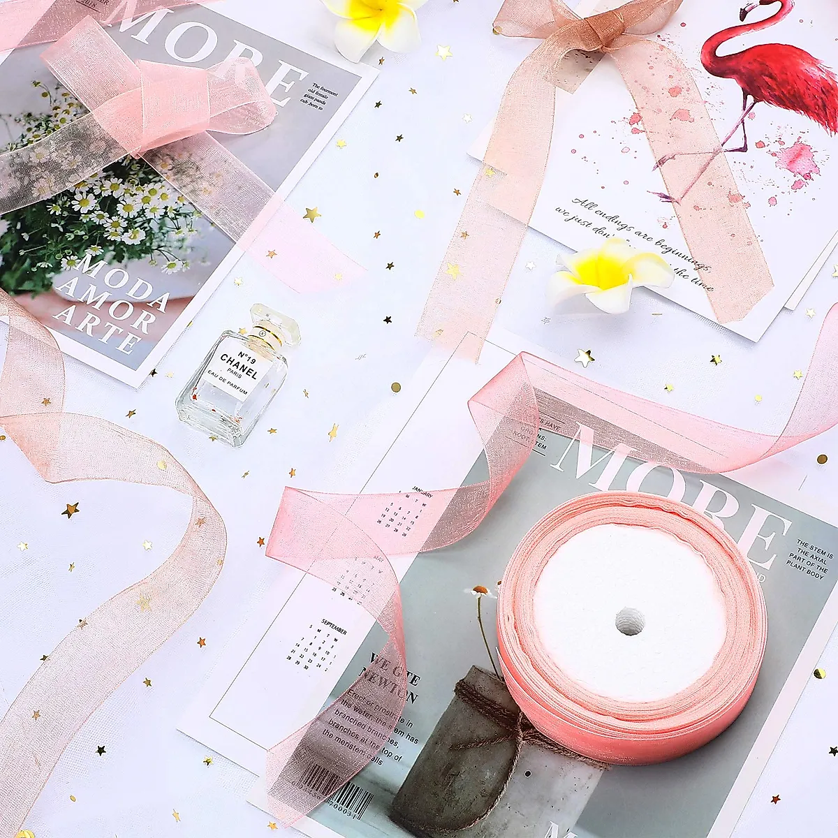 6 Rolls Organza Ribbon Sheer Chiffon Ribbon Bulk for Gift Wrapping Decorating Valentine‘s Day Wedding Birthday Bouquet Garland(25 Yard Each Roll,Purple)