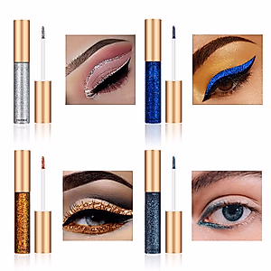Ownest 10 Colors Liquid Glitter Eyeliner Set, Metallic Shimmer Glitter Eyeshadow, Long Lasting Waterproof Shimmer Sparkling Eyeliner Eye Shadow-10pcs(B)