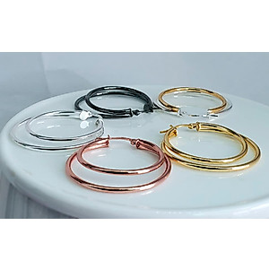 Sterling Silver Two-Tone Double Circle Round-Tube Polished Hoop Earrings, 30mm