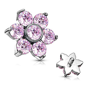 Pierced Owl Set of 4 Stainless Steel Prong Set Crystal Flower Internally Threaded Dermal Anchor Tops (16GA (1.2mm))