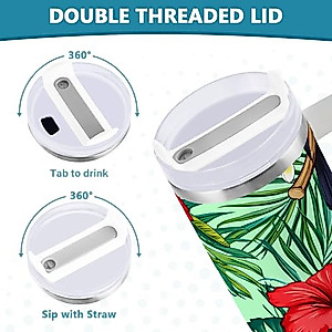 Burbuja Toucans Hibiscus 40oz Insulated Tumblers with Handle and Straw Lid, Double Wall Stainless Steel Travel Mug Leak-Proof, BPA Free, Gift for Mom Dad