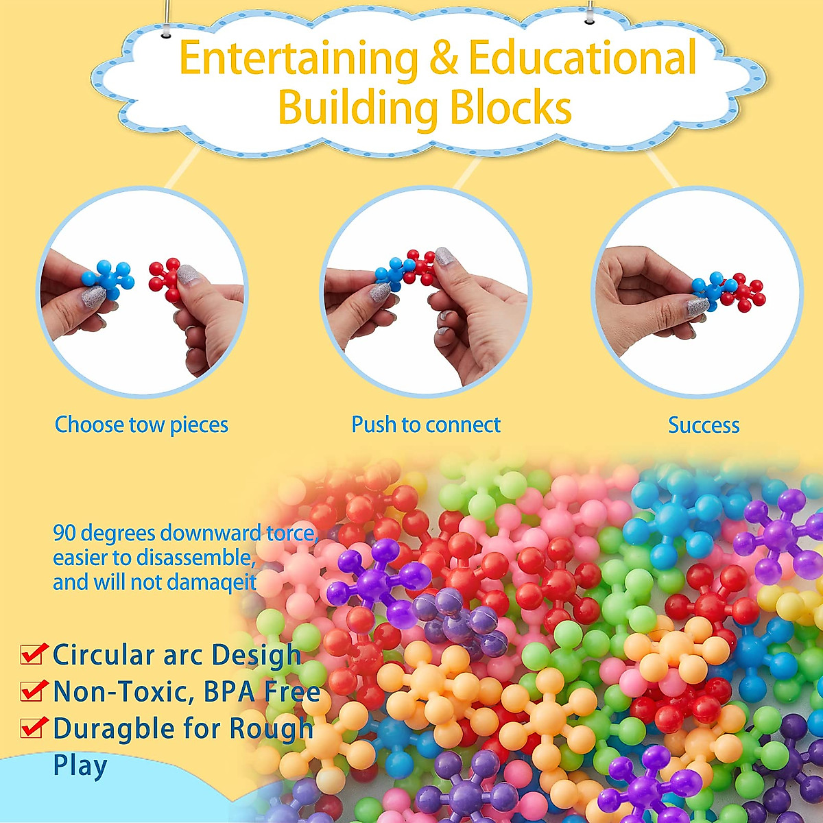220 Pcs Building Blocks Toys,Interlocking Solid Plastic Building Blocks Set Early STEM Educational Toy for Preschool Kids,Sorting and Stacking Blocks,Promotes Fine Motor Skills & Sensory Development