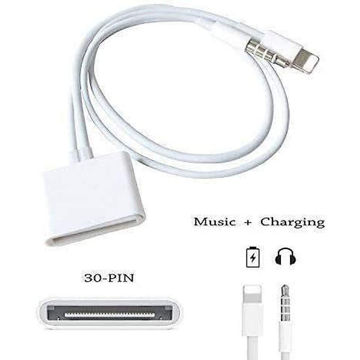 Belcompany Lightning to 30 Pin Cable for iPhone with 3.5mm AUX Audio Port