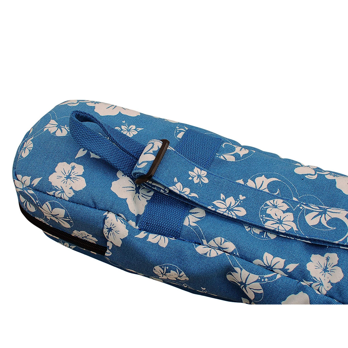 MUSIC FIRST Original Design 15mm Thick Padded Hawaii Style “Blue and White Plumeria” Canvas A & F Style (Standard) Mandolin Gig Bag Soft Mandolin Case Fits for Most of A Mandolin, Salute ELVIS