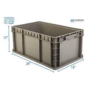 Hudson Exchange 24 x 15 x 11 (1 Pack) Straight Wall Handled Storage Container Tote, Gray/Brown