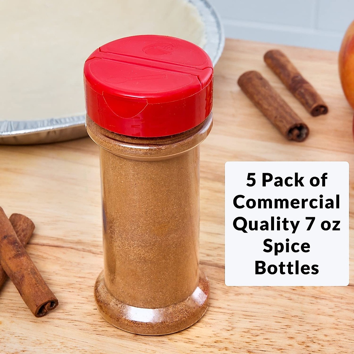 Skyway Supreme 7 OZ Clear Plastic Spice Bottles Seasoning Containers Jars - Set of 5 - Flap Cap with Pour and Sifter Spice Shaker - Durable Refillable Perfect For Herbs Spices and Rubs - BPA Free