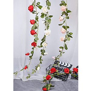 LUSHIDI 5.9Ft Artificial Rose Vine Silk Flower Garland Hanging Vines Home Outdoor Wedding Arch Garden Wall Decor，Pack of 1 (Pink)