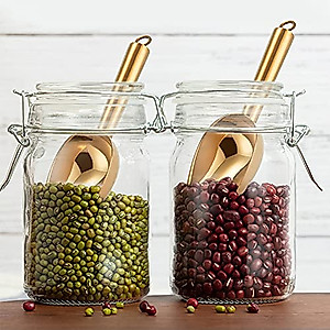 TeamFar Mini Scoop Set of 4, 3 Oz Small Canister Jar Scoops, Gold Candy Utility Scoops Stainless Steel for Scooping Coffee Bean/Sugar/Flour/Spice, Rust Free & Durable, Dishwasher Safe