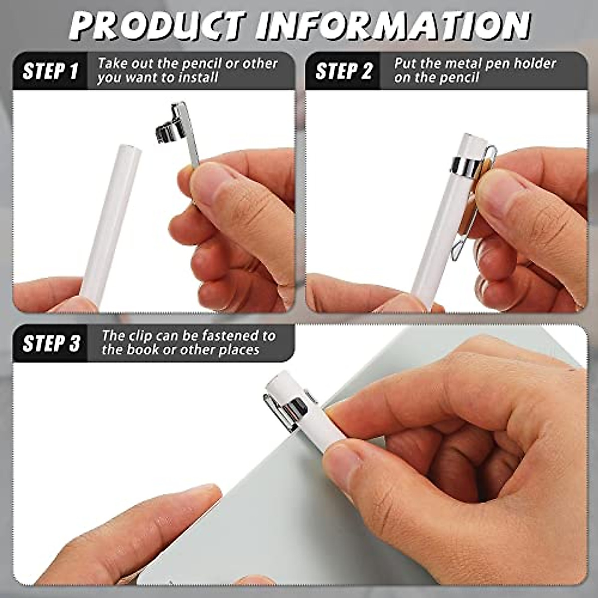 Metal Pencil Clips Slide on Pencil Pocket Epoxy Pen Clips Snap In, Ink Pencil Holder Clip Hangable Portable Pencil Clips for Shirt Pocket School Classroom Students, Office, Home (20 Pieces)