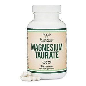 Magnesium Taurate Supplement for Cardiovascular Health to Boost Magnesium Levels (1,500mg per Serving, 210 Vegan Capsules) Non-GMO, Gluten Free, by Double Wood Supplements