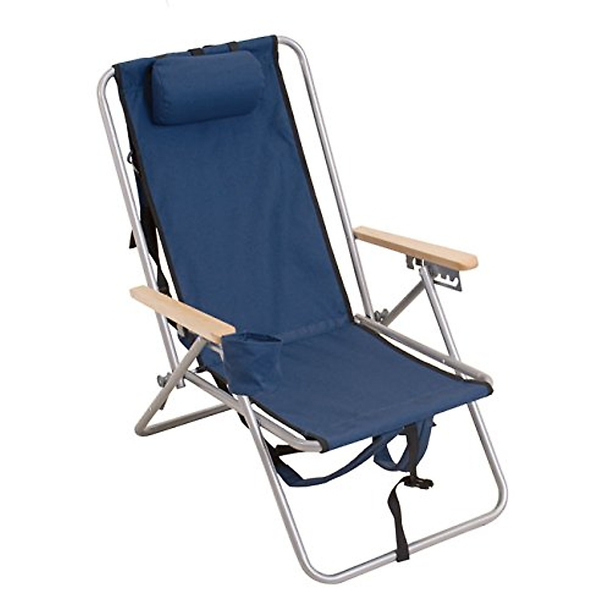 Rio Beach Original Outdoor Steel Folding Backpack Chair, Navy Blue & Rio Beach 4-Position Backpack Lace-Up Suspension Folding Beach Chair,Aluminum, Multi Stripe