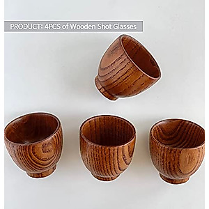 cozymomdeco Asian Traditional Handmade OTTCHIL Wood Sake Soju Cup Gift Box Set Natural Solid Wooden Shot Glass-ware Small Wooden Mug 4Pcs (Paper Box)