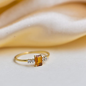 YoTreasure Healing Crystal Citrine & White Topaz 10kt Yellow Gold Engagement Ring