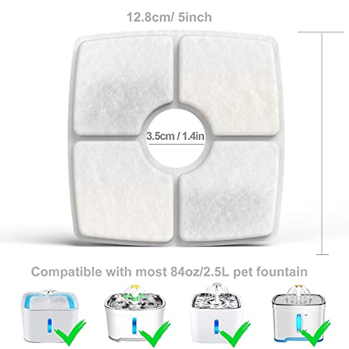 SAMANIJA 8-Pack Cat Water Fountain Filter Replacement Filters, Compatible with Veken 84oz/2.5L Pet Fountain Cat Water Fountain Dog Water Dispenser