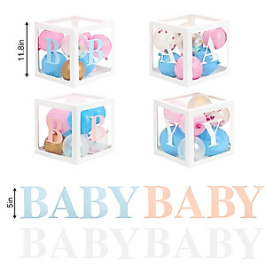 RUBFAC 150pcs Baby Boxes Blue and Pink Balloons Arch, Garland Gender Reveal Decorations Kit, 4pcs Baby Boxes with Letters for Baby Shower Birthday Boy or Girl Baby Party Supplies