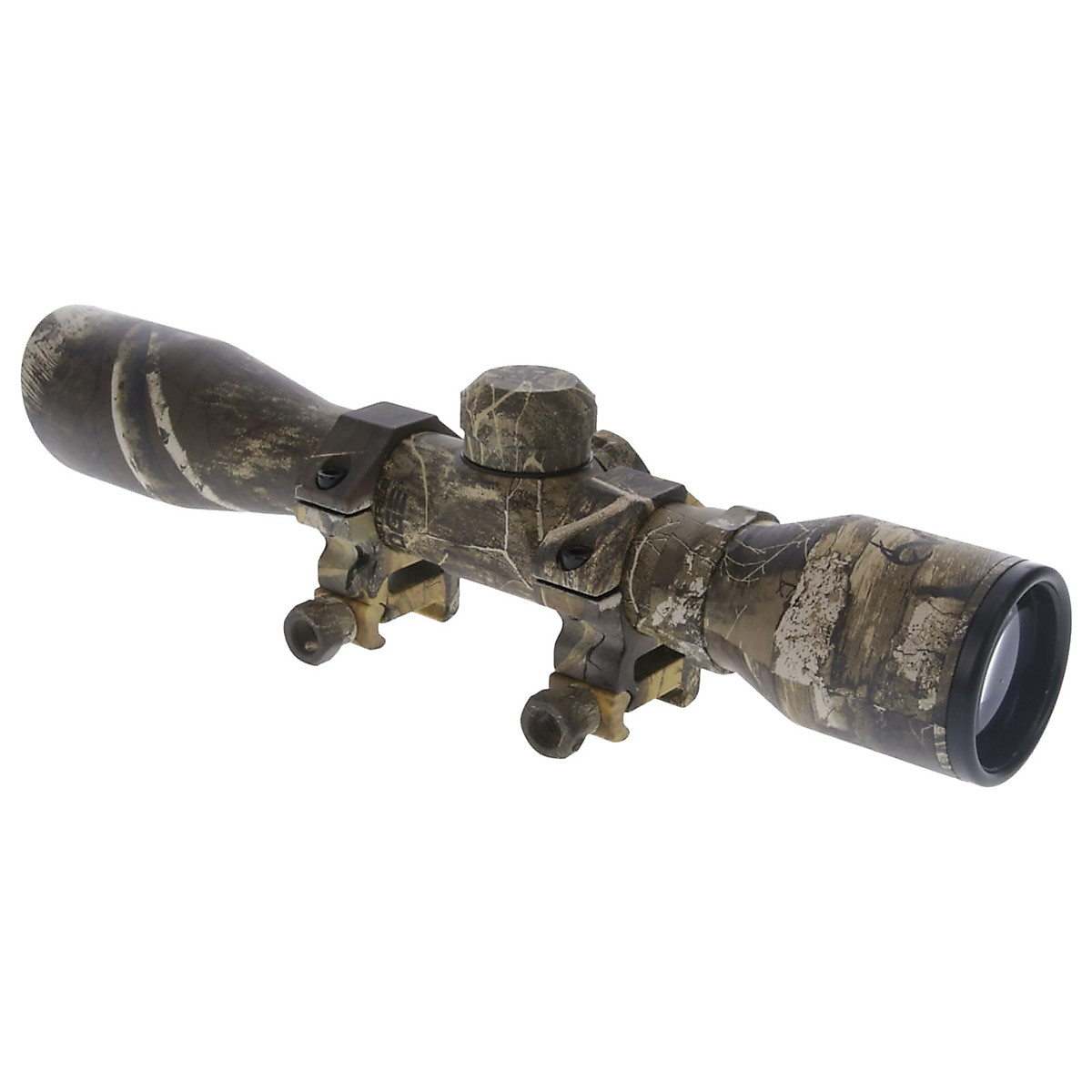 TruGlo 4 x 32 Inch Compact Illuminated Fully-Coated Aluminum Shotgun Hunting Scope with Weaver-Style Rings and Diamond Ballistic Reticle, Camouflage