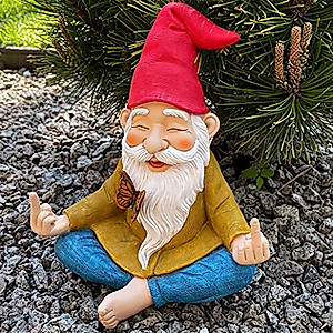 Mood Lab Garden Gnome - Zen Gnome Statue - 9.25 Inch Tall Lawn Gnome Figurine - for Outdoor or House Decor
