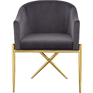 Meridian Furniture Xavier Collection Modern | Contemporary Velvet Upholstered Dining Chair with Sturdy Steel X Shaped Legs, 25.5" W x 24.5" D x 31.5" H, Grey