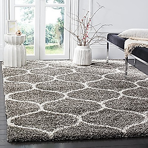 SAFAVIEH Hudson Shag Collection Area Rug - 9' x 12', Grey & Ivory, Moroccan Ogee Trellis Design, Non-Shedding & Easy Care, 2-inch Thick Ideal for High Traffic Areas in Living Room, Bedroom (SGH280B)
