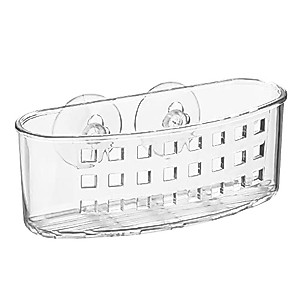 mDesign Plastic Suction Shower Caddy Storage Basket - Soap and Sponge Holder for Bathroom Organization of Body Wash, Loofahs, Razors, Small Shampoo and Conditioner Bottles, Bath Bombs - 3 Pack - Clear