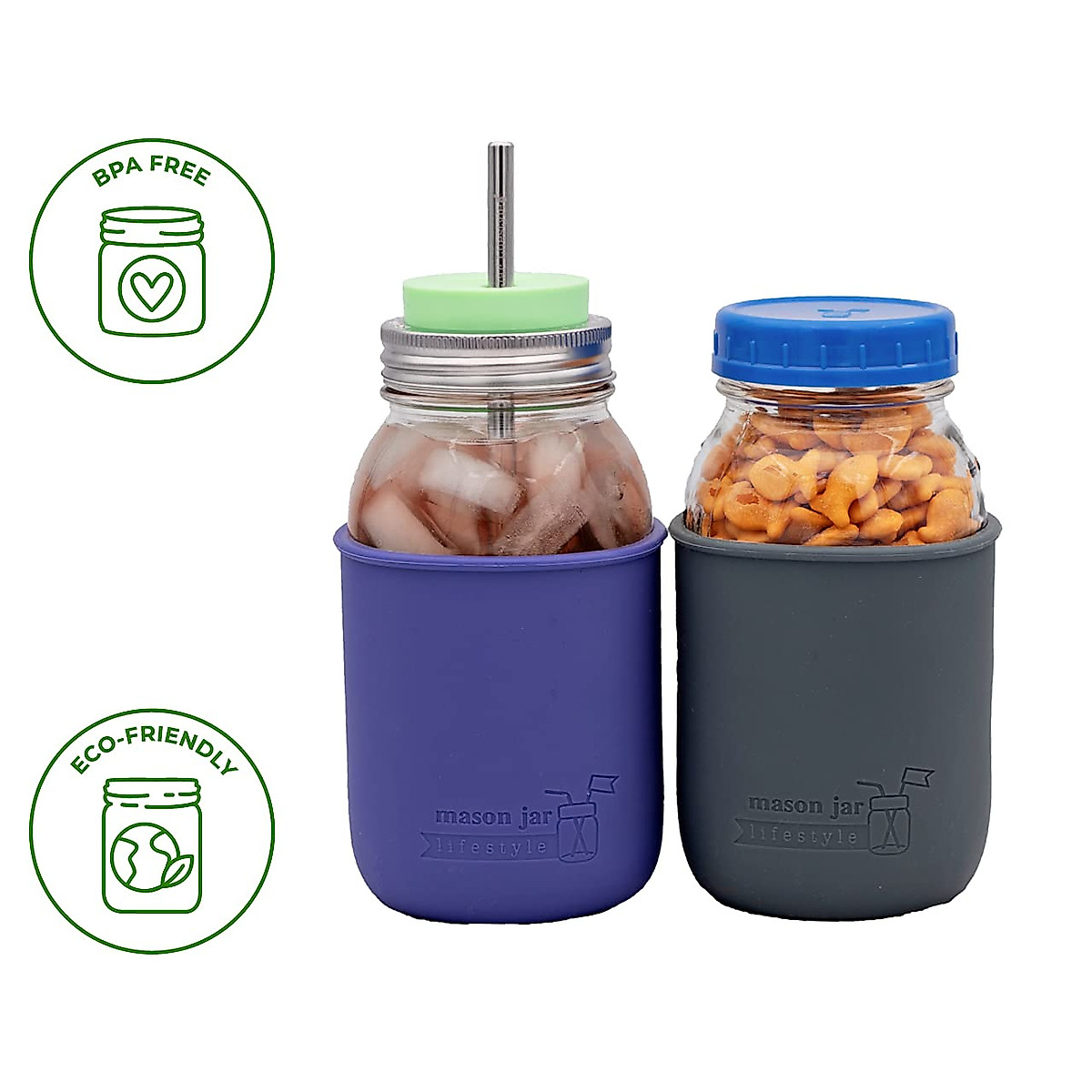 Quart 32oz Silicone Sleeves/Jackets for Protecting Ball, Kerr, Canning Jars by Mason Jar Lifestyle (Charcoal Gray, 2 Pack)