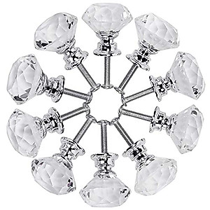 Akstore 10 Pcs Crystal Glass Cabinet Knobs 30mm Diamond Shape Drawer Kitchen Cabinets Dresser Cupboard Wardrobe Pulls Handles (Clear)