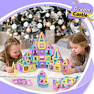 54 PCS Magnetic Blocks, Toddler Toys for 3+ Year Old Girls & Boys, Magnetic Tiles Castle Building Blocks Princess Toys, Birthday Gifts for 3 4 5 6 7 8 Year Old, Learning STEM & Sensory Toys for Kids