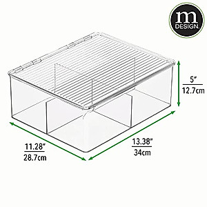 mDesign Plastic Stackable Toy Storage Bin with Hinged Lid, 4 Divided Compartments for Organizing Playroom, Kids' Room - Container for Small Toys, Craft and School Supplies + 24 Labels - 4 Pack - Clear