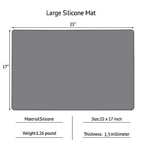 Silicone Mats for Kitchen Counter, Thicker 0.06", 25 x 17 inches Multipurpose Table Mat, Silicone Pad Desk Work Mat, Nonstick Nonskid Heat-Resistant Pad, Placemat, Dark Gray, 2PCS