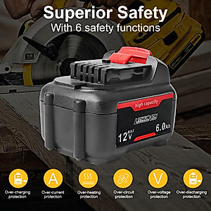 TENMOER 2 Pack 6.0Ah Compatible with Dewalt 12V 6.0Ah Battery Replacement for 12V Dewalt Batteries DCB127 DCD701F2