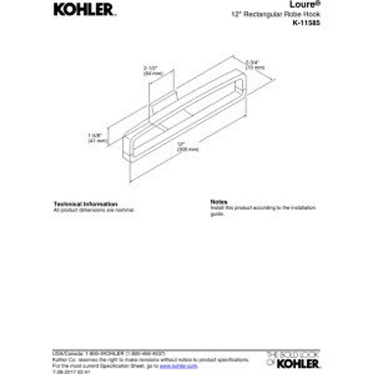 Kohler K-11585-CP Loure Robe Hook, Polished Chrome