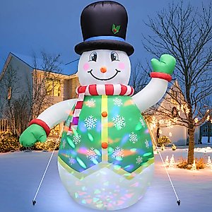 Christmas Inflatables Outdoor Decorations 8FT, Blow Up Yard Decorations Inflatable Xmas Snowman with Rotating Colorful LED Lights for Lawn Garden Party Porch Decor