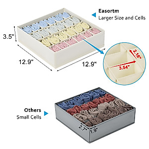 Easortm Sock Organizer 4 Pack, Large Sock Drawer Divider, Underwear Storage 24 Cell Closet Organizers and Storage for Wardrobes, Drawers. (Beige)