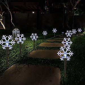 White Solar Christmas Pathway, Snowflake Lights with Stake Outdoor Waterproof, 5-LED Decorative Lights for Garden Yard Street Pathway Park Christmas Wedding