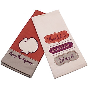 Stephanie Imports Set of 2 Thanksgiving Themed Cotton Kitchen Dish Towels 15.75” X 23”