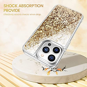 Caka for iPhone 14 Pro Max Case, iPhone 14 Pro Max Phone Case Glitter Bling Sparkle Liquid for Women Girls Flowing Quicksand Clear Case Cover for iPhone 14 Pro Max 2022 - Gold