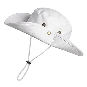 Womens Sun Hat Wide Brim Bucket Hats Hiking Fishing UV Protection Safari Boonie Hat for Men Women（L 24" /61cm，M 22.83"/58cm） White