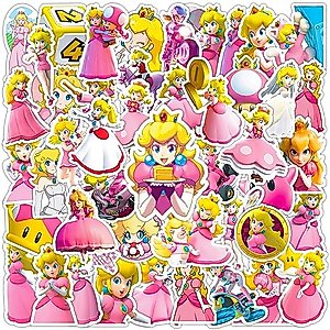 50 Pcs Princess Peach Stickers, Waterproof Stickers for Water Bottles Vsco Laptop Skateboard Phone Computer, Christmas Gifts for Boy Girl Teens Kids(Princess Peach)