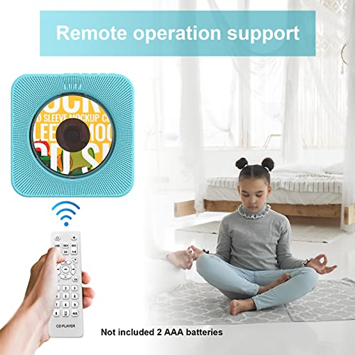 Weeuus CD Player Portable with Bluetooth,Desktop CD Player with Remote Control,Kids,Kpop,Dual Stereo Speaker,Dust Cover, FM Radio, LED Screen,3.5mm Jack AUX Input Output,Blue