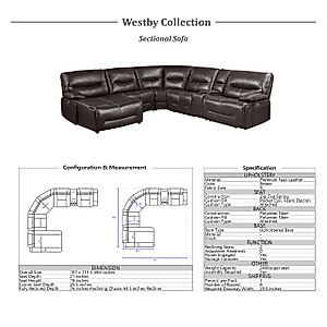 Lexicon Westby Power Modular Reclining Sectional Sofa, Left Side Chaise, Brown