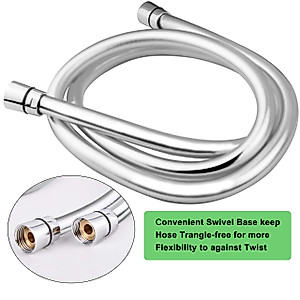 PIH High Pressure Luxury Handheld Shower Head Unit with Powerful Shower Spray w/Pause Setting, Suitable for RV Shower and Wall Holder Shower Arm, w/Flexible Hose, Chrome