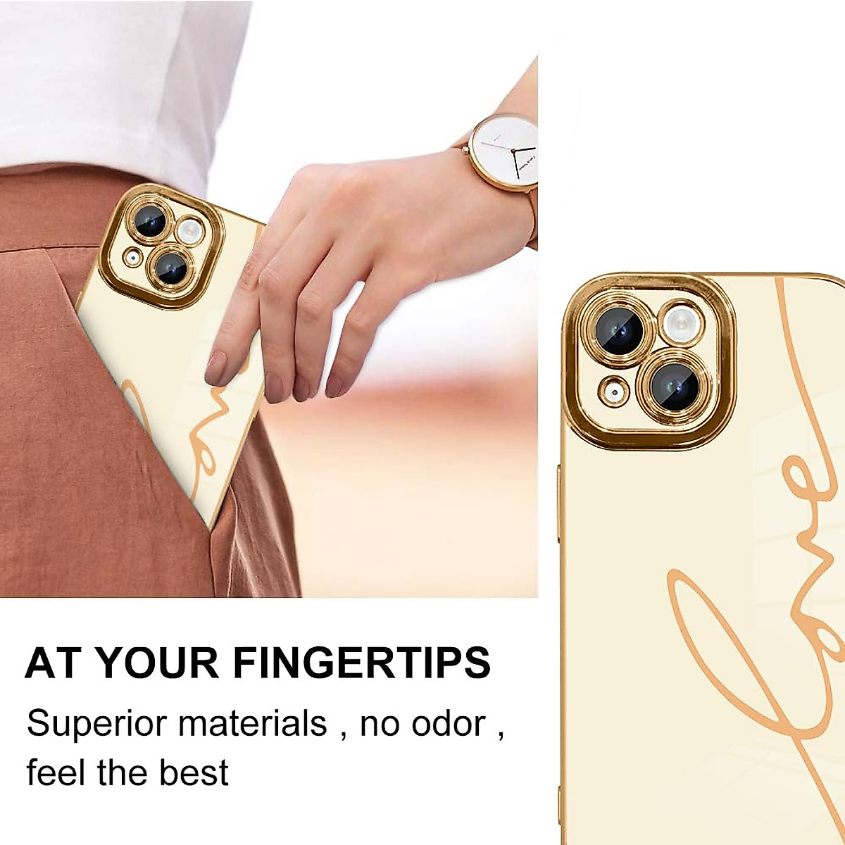 Fiyart Designed for iPhone 15 Plus Case Cute Love Plating for Women Girls with Screen Protector Camera Protective Luxury Electroplated TPU Phone Cover for iPhone 15 Plus 6.7 -White