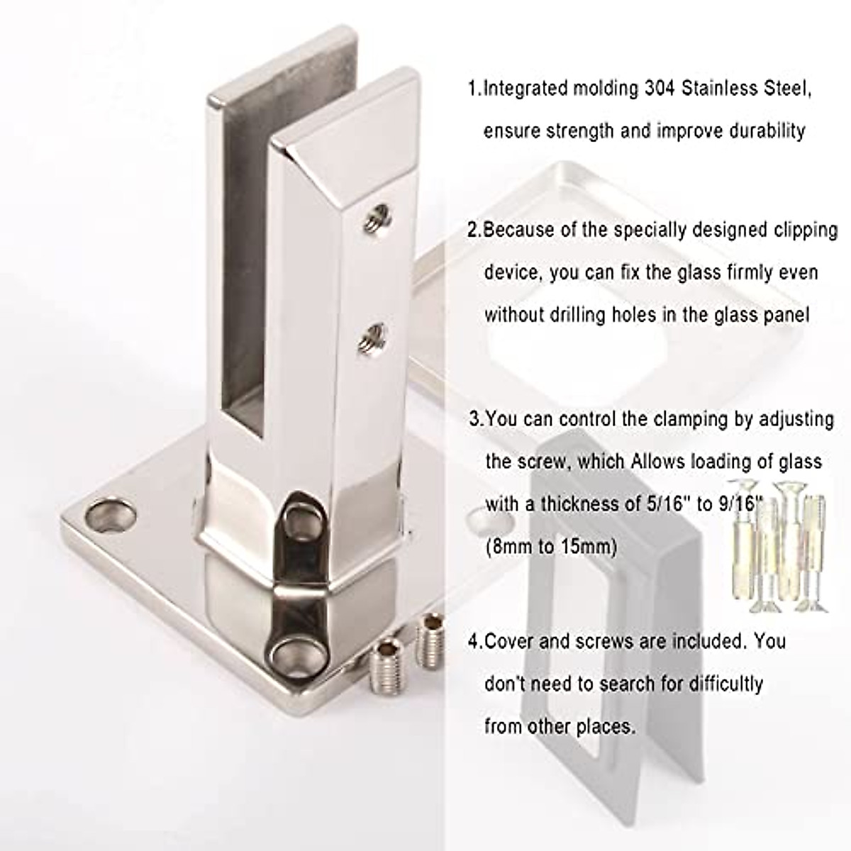 PHASFBJ 10pcs Stainless Steel Square Glass Clamp, Pool Fence Balustrade Post Clip, for Balcony Garden Deck, Balcony, Railings, Floor-Standing Heavy Duty Stainless Steel Stand,Silver