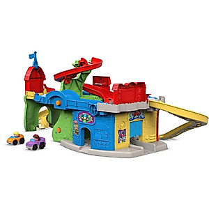 Fisher-Price Little People Toddler Race Track Playset Sit ‘n Stand Skyway, 34+ Inches Tall, 2 Toy Cars for Ages 18+ Months