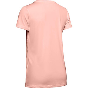 Under Armour Women's Tech C&s Jacquard Crew Neck Short Sleeve T-Shirt, Peach Frost (845)/Metallic Silver, X-Small