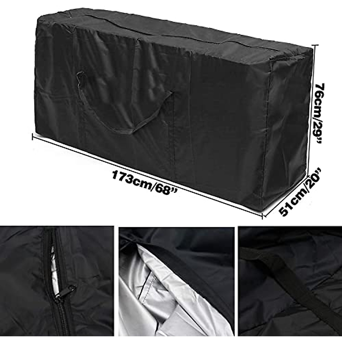 Patio Cushion Storage Bag, Outdoor Furniture Cover Waterproof Dust-Proof Storage Bag Rectangular with Zippers and Handles Carrying Bag (S 48"x15"x21")