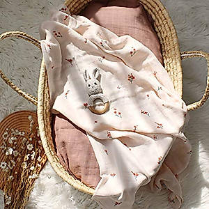 LifeTree Baby Girl Swaddle Blankets, Muslin Swaddling Wrap Neutral Receiving Blanket for Newborn, 100% Organic Cotton, Large 47 x 47 inches, Solid Color/Flower Print