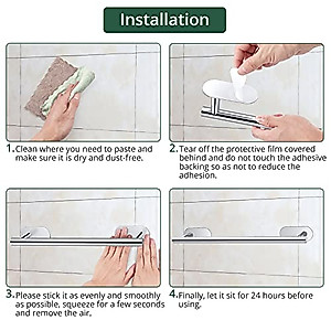 JiGiU Self Adhesive Towel Bar for Bathroom, 17inch/43cm Kitchen Stick on Towel Holder SUS304 Brushed Stainless Steel, Easy to Install No Drilling Bathroom Accessories Towel Rod